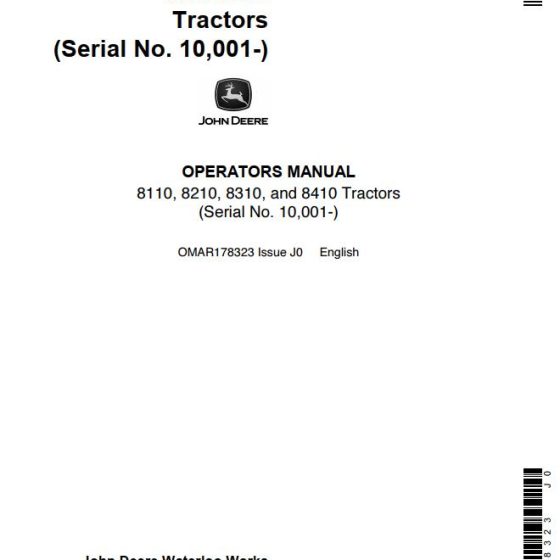 John Deere Tractors 8110T 8210T 8310T 8410T Operators Manual