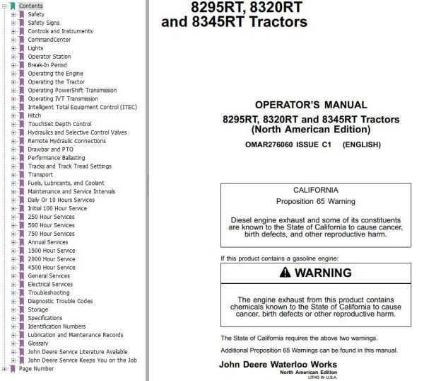 John Deere Tractors 8295RT 8320RT 8345RT Operator's Manual