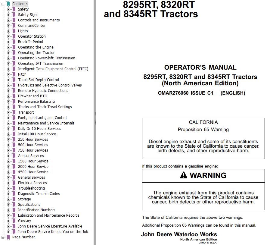 John Deere Tractors 8295RT 8320RT 8345RT Operator's Manual