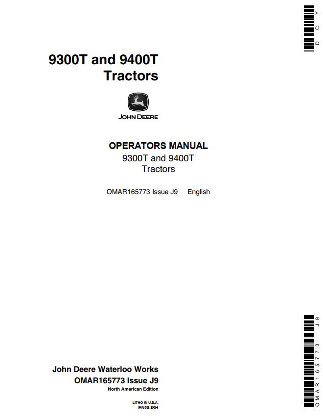 John Deere Tractors 9300T 9400T Operators Manual