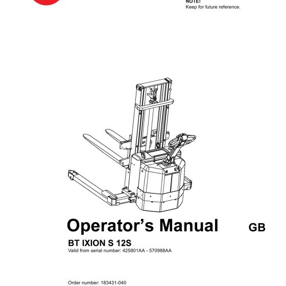 BT Forklift HWE100S Operator's Manual
