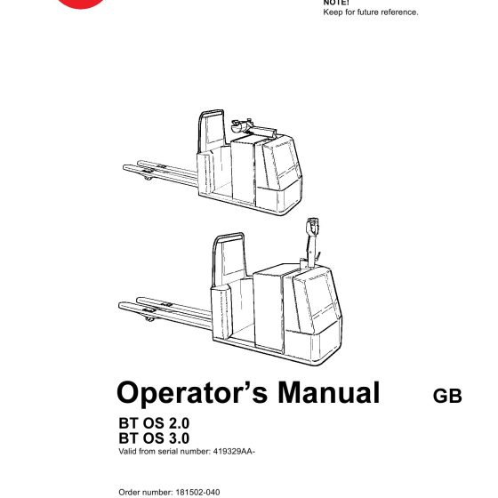 BT Forklift OSE100 Operator's Manual