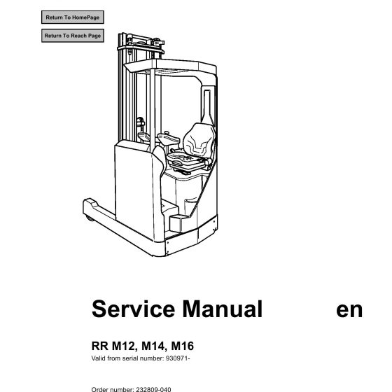BT Forklift RR M12 M14 M16 RRE 120M 140M 160M Service Manual