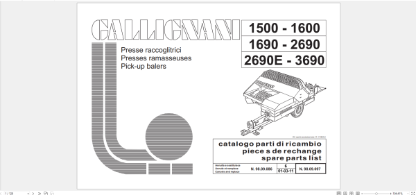Gallignani Pick-up Balers 1500-3690 Parts Manual
