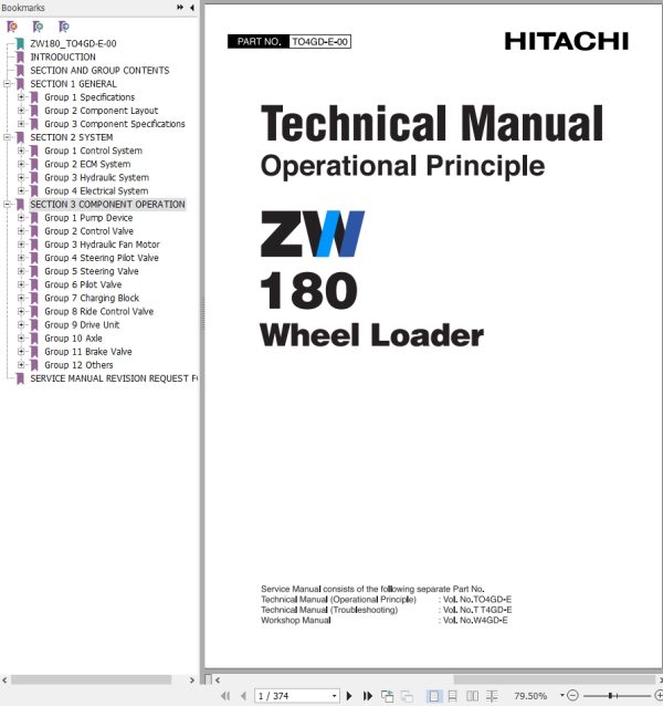 Hitachi Wheel Loader ZW180 Technical Manual