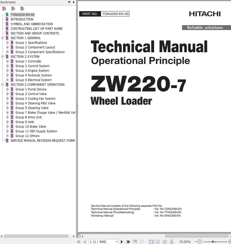 Hitachi Wheel Loader ZW220-7 Technical Manual