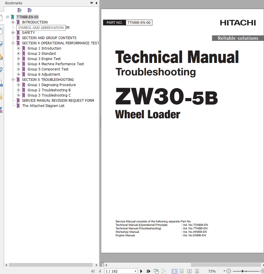Hitachi Wheel Loader ZW30-5B Technical Manual