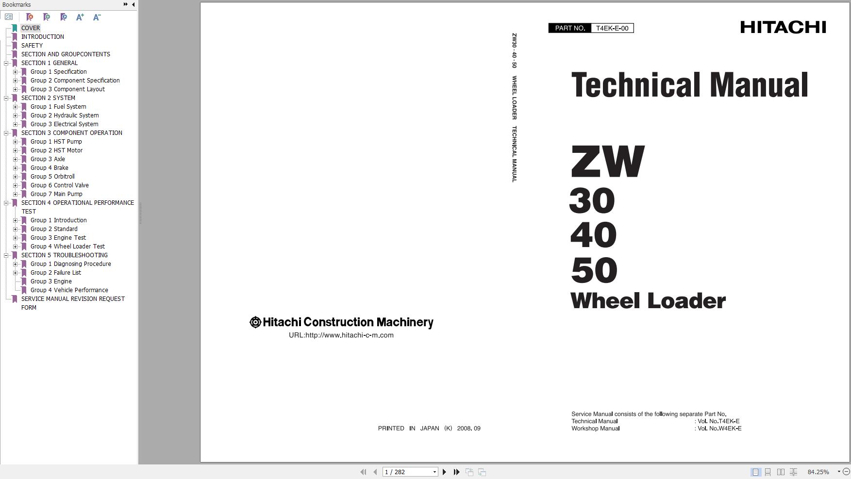 Hitachi Wheel Loader ZW30 Technical Manual