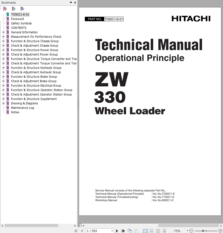Hitachi Wheel Loader ZW330 Technical Manual