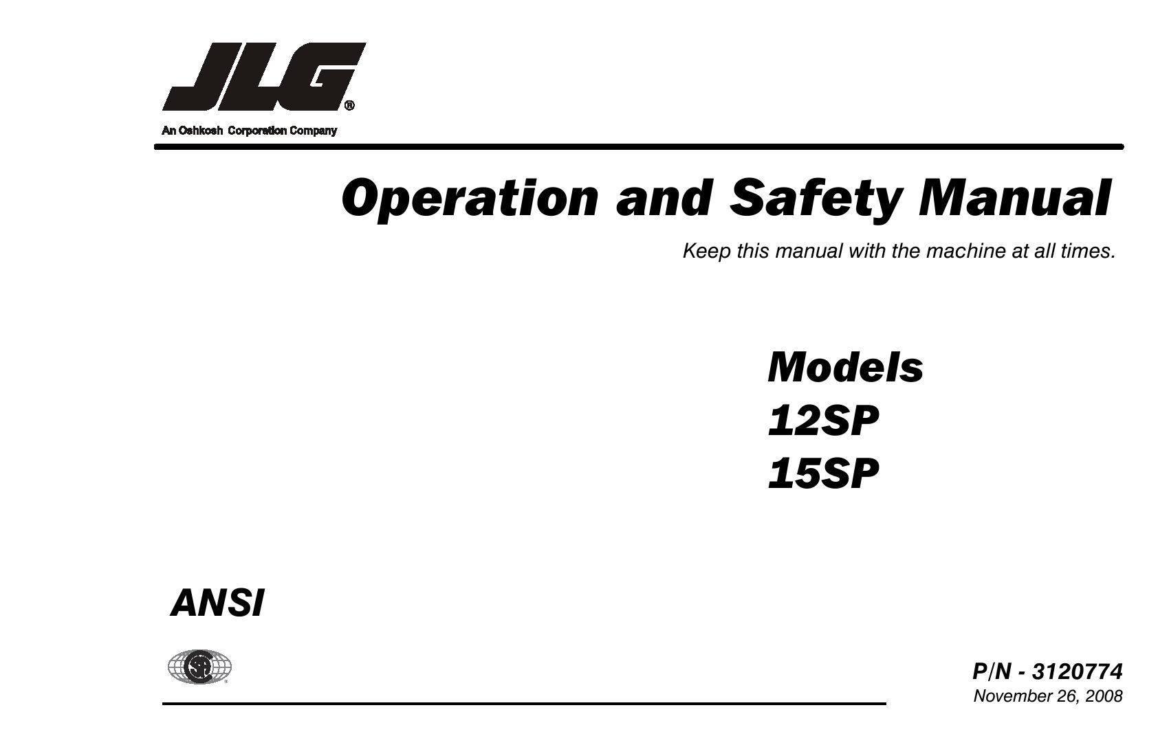 JLG Lift 12SP 15SP Operation and Safety Manual