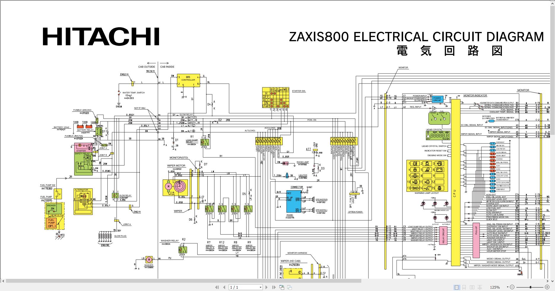 Hitachi Excavator ZX800 Electrical & Hydraulic Circuit Diagram