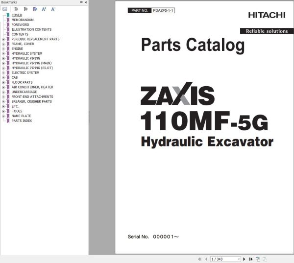 Hitachi Hydraulic Excavator ZX110MF-5G Parts Catalog EN JP