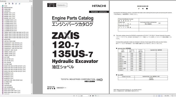 Hitachi Hydraulic Excavator ZX120-7 Engine Parts Catalog EN JP