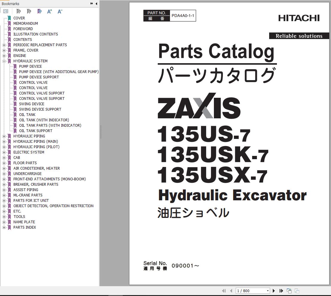 Hitachi Hydraulic Excavator ZX135US-7 Parts Catalog EN JP