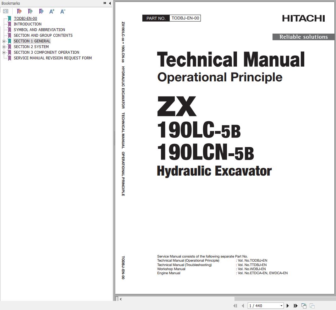 Hitachi Hydraulic Excavator ZX190LC-5B ZX190LCN-5B Technical Manual