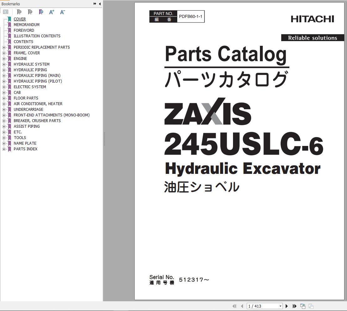 Hitachi Hydraulic Excavator ZX245USLC-6 Parts Catalog EN JP