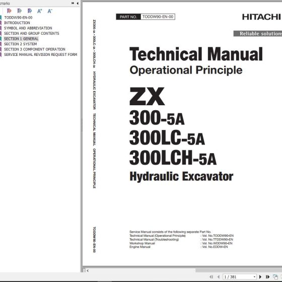 Hitachi Hydraulic Excavator ZX300-5A ZX300LC-5A Parts Catalog EN JP