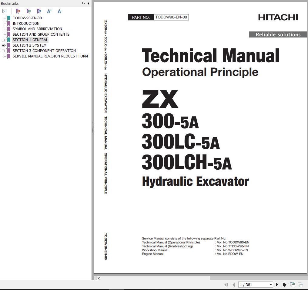Hitachi Hydraulic Excavator ZX300-5A ZX300LC-5A ZX300LCH-5A Technical Manual