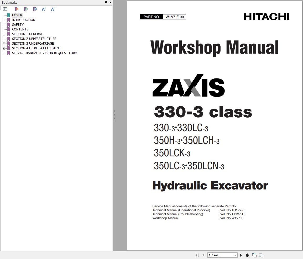 Hitachi Hydraulic Excavator ZX330-3 Class Workshop Manual