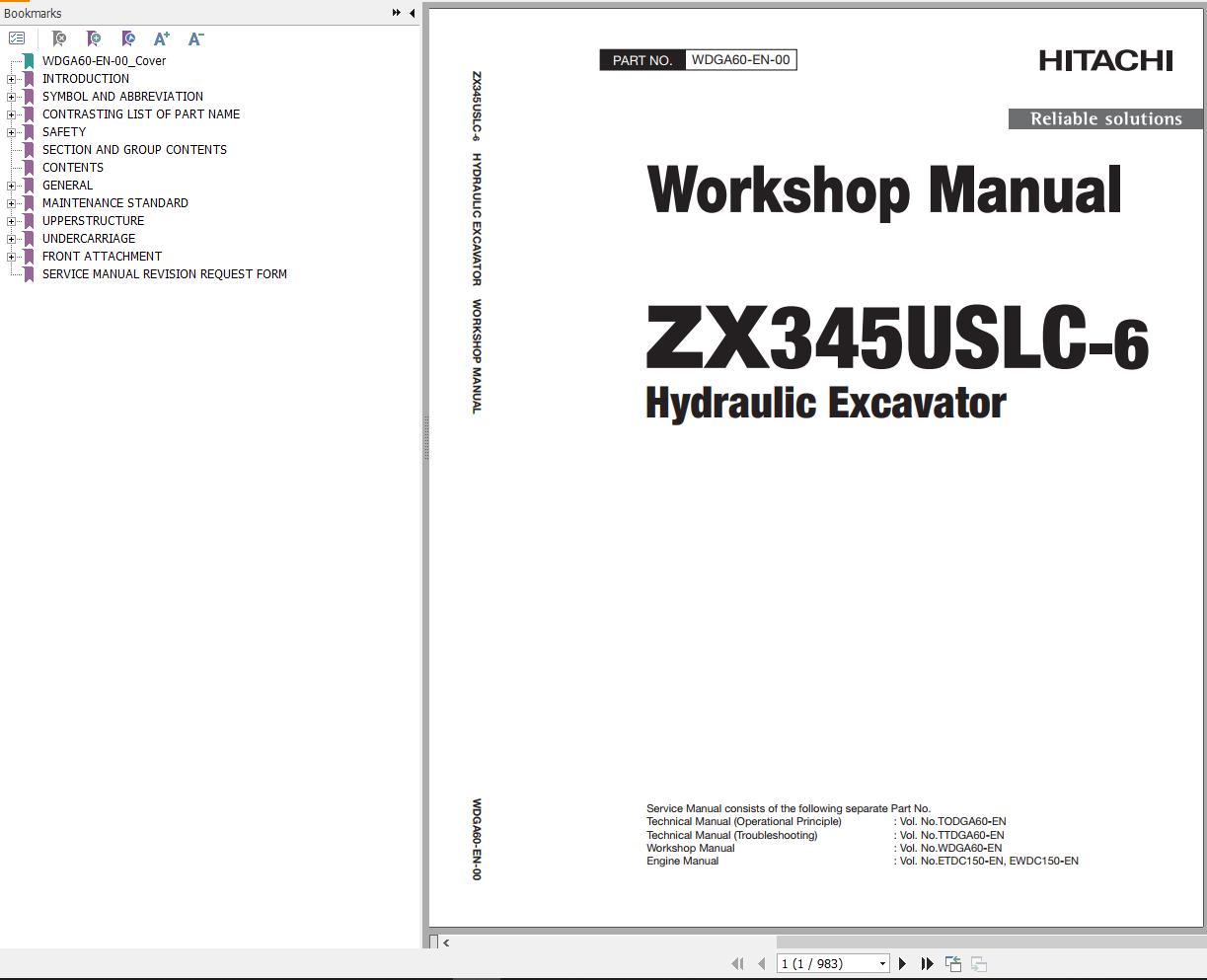 Hitachi Hydraulic Excavator ZX345USLC-6 Workshop Manual
