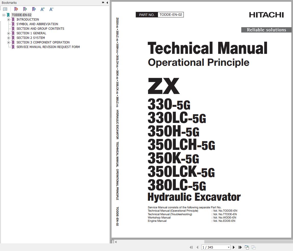 Hitachi Hydraulic Excavator ZX350-5G ZX350LCH-5G Technical Manual