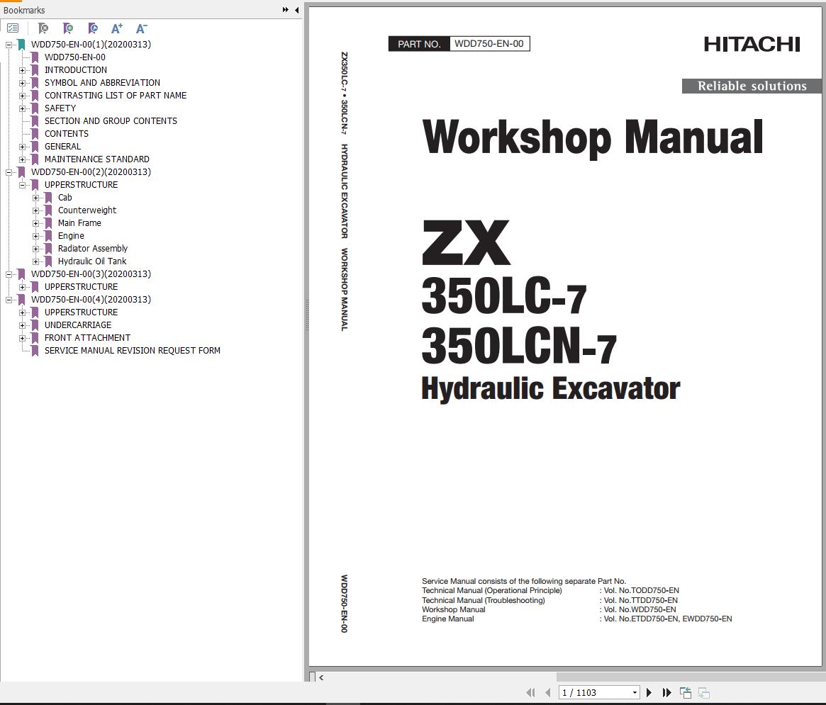 Hitachi Hydraulic Excavator ZX350LC-7 ZX350LCN-7 Workshop Manual