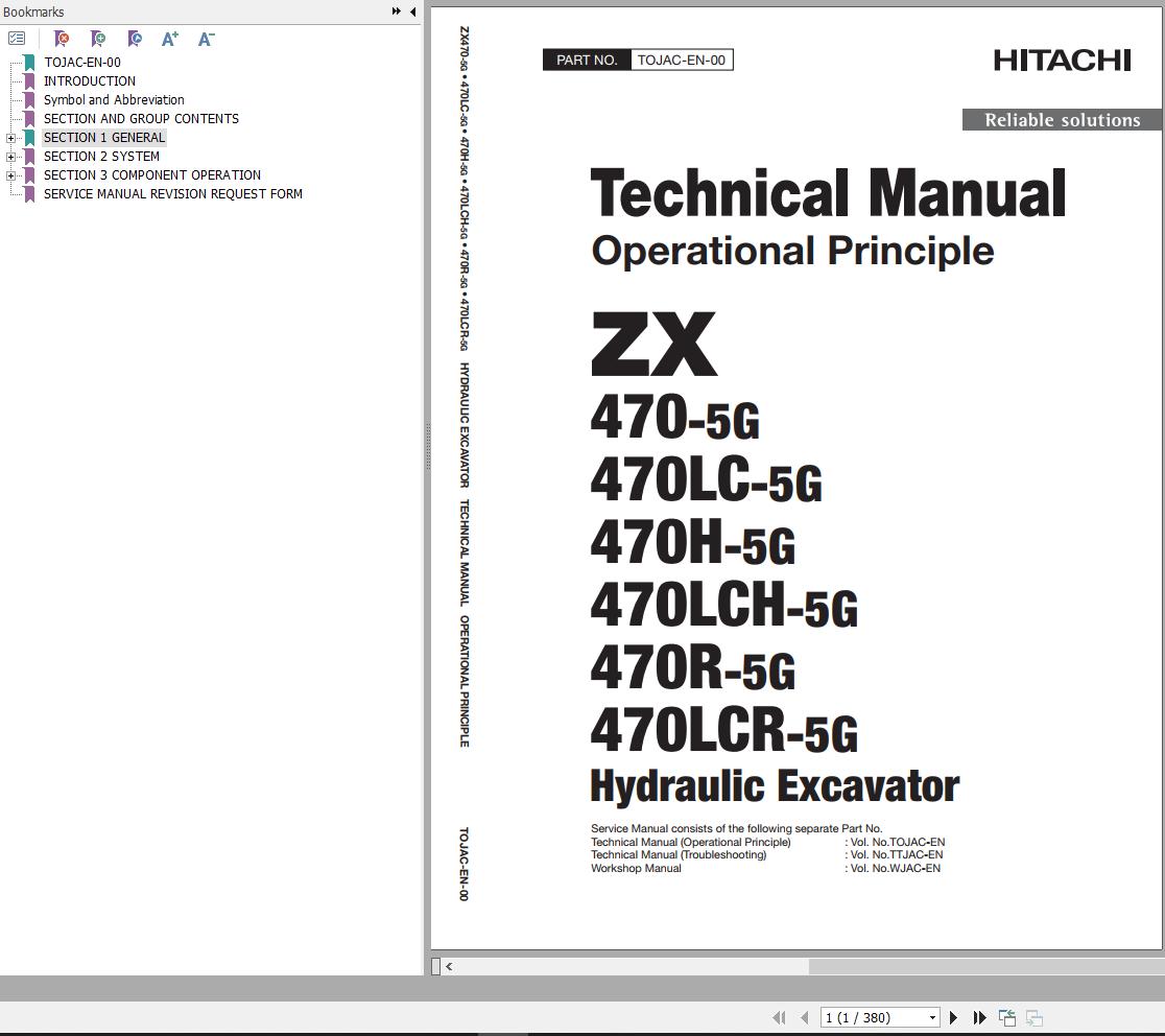 Hitachi Hydraulic Excavator ZX470-5G ZX470LC-5G Technical Manual
