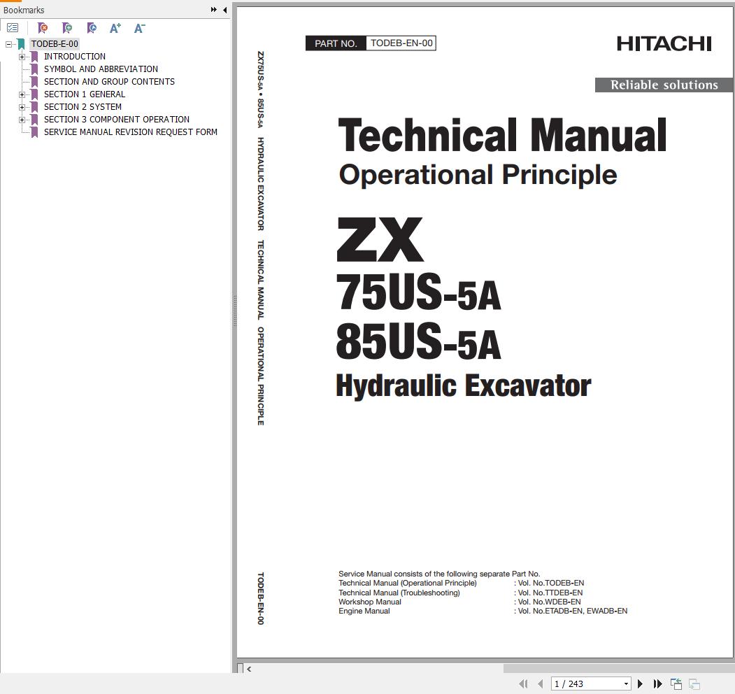 Hitachi Hydraulic Excavator ZX75US-5A Technical Manual