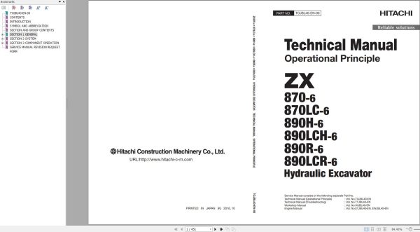 Hitachi Hydraulic Excavator ZX870-6 Technical Manual