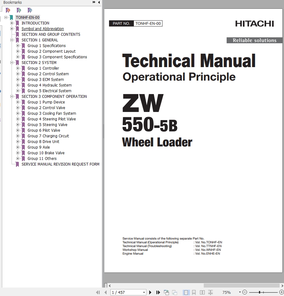 Hitachi Wheel Loader ZW550-5B Technical Manual