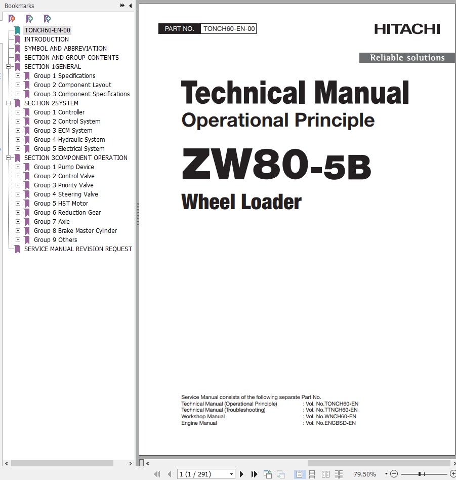 Hitachi Wheel Loader ZW80-5B Technical Manual
