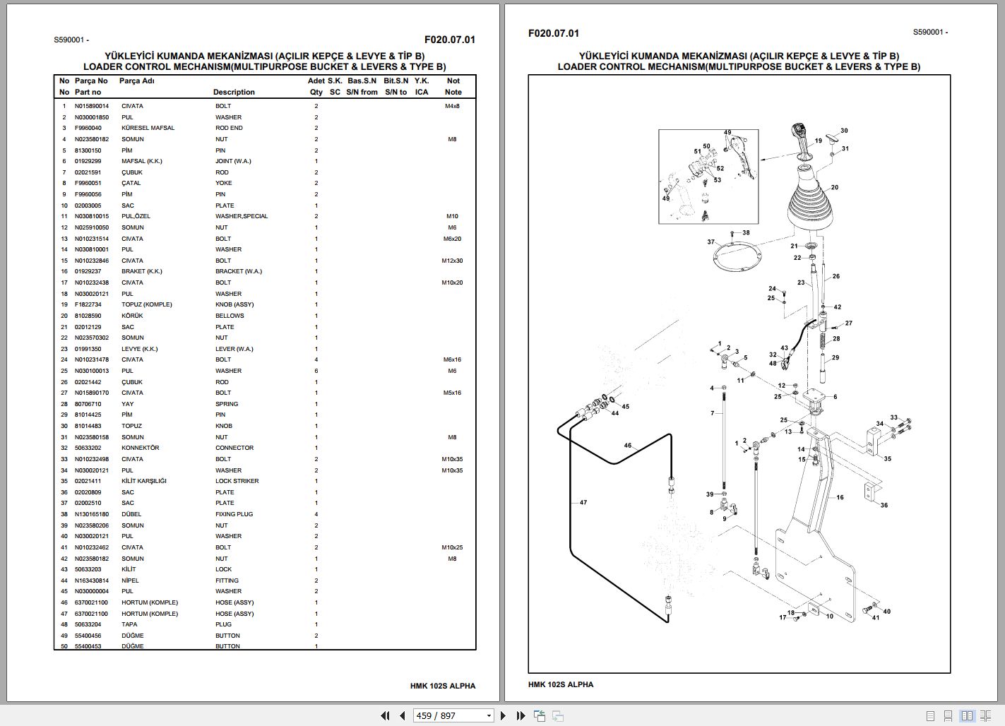 Hidromek Backhoe Loader HMK Series 2023 Spare Parts Catalog