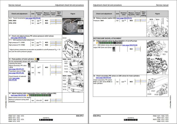 Liebherr Hydraulic Excavator R976 R966 R970 R980 Adjustment Check List ...