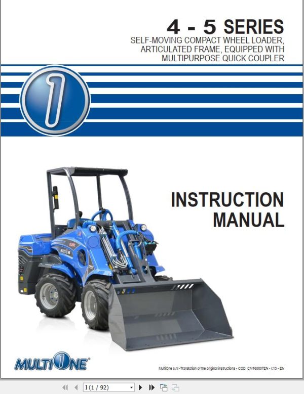 MultiOne Compact Wheel Loader 4 - 5 Series Operator's Manual