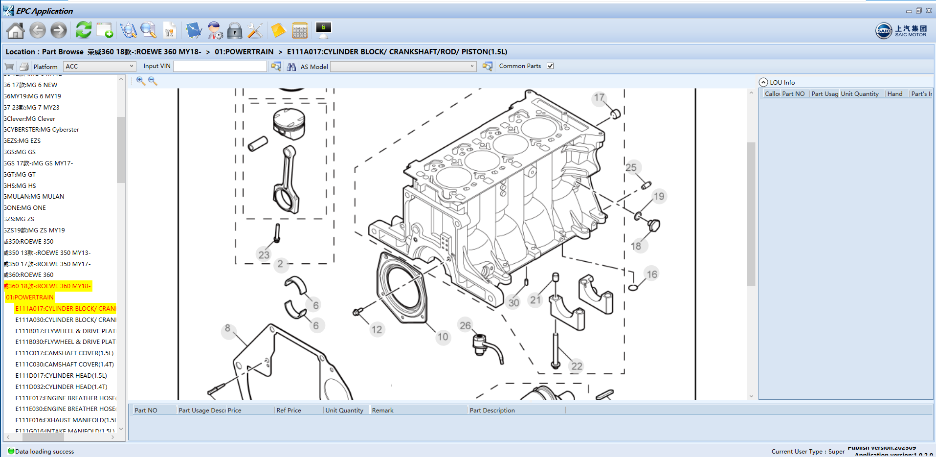 SAIC Spare Parts List MG Roewe MOTOR EPC 09.2023