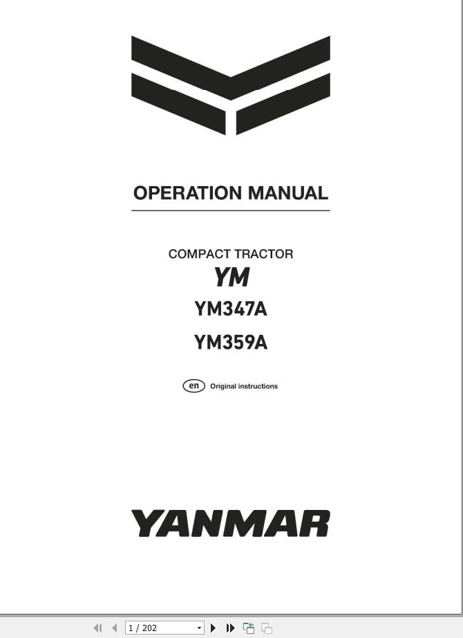 Yanmar Compact Tractor YM347A YM359A Operation Manual 0A042-EN0242