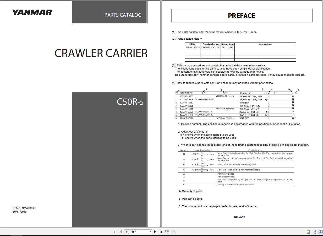 Yanmar Crawler Carrier C50R-5 Parts Catalog CP661ENMA00100