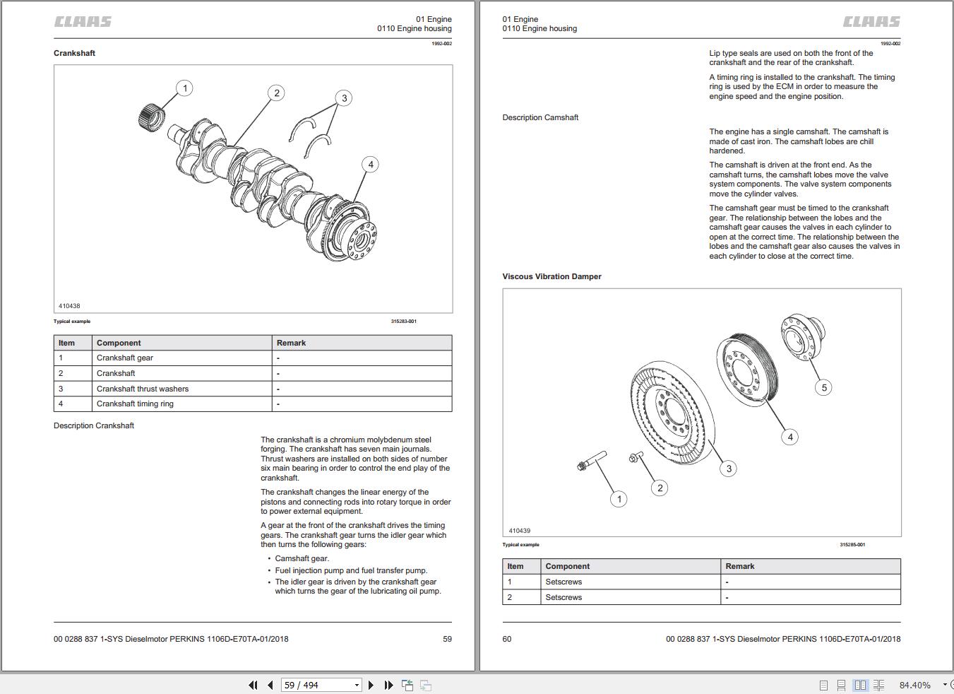 Claas Perkins Engine 1106D - E70TA Technical Systems 00 0288 837 1