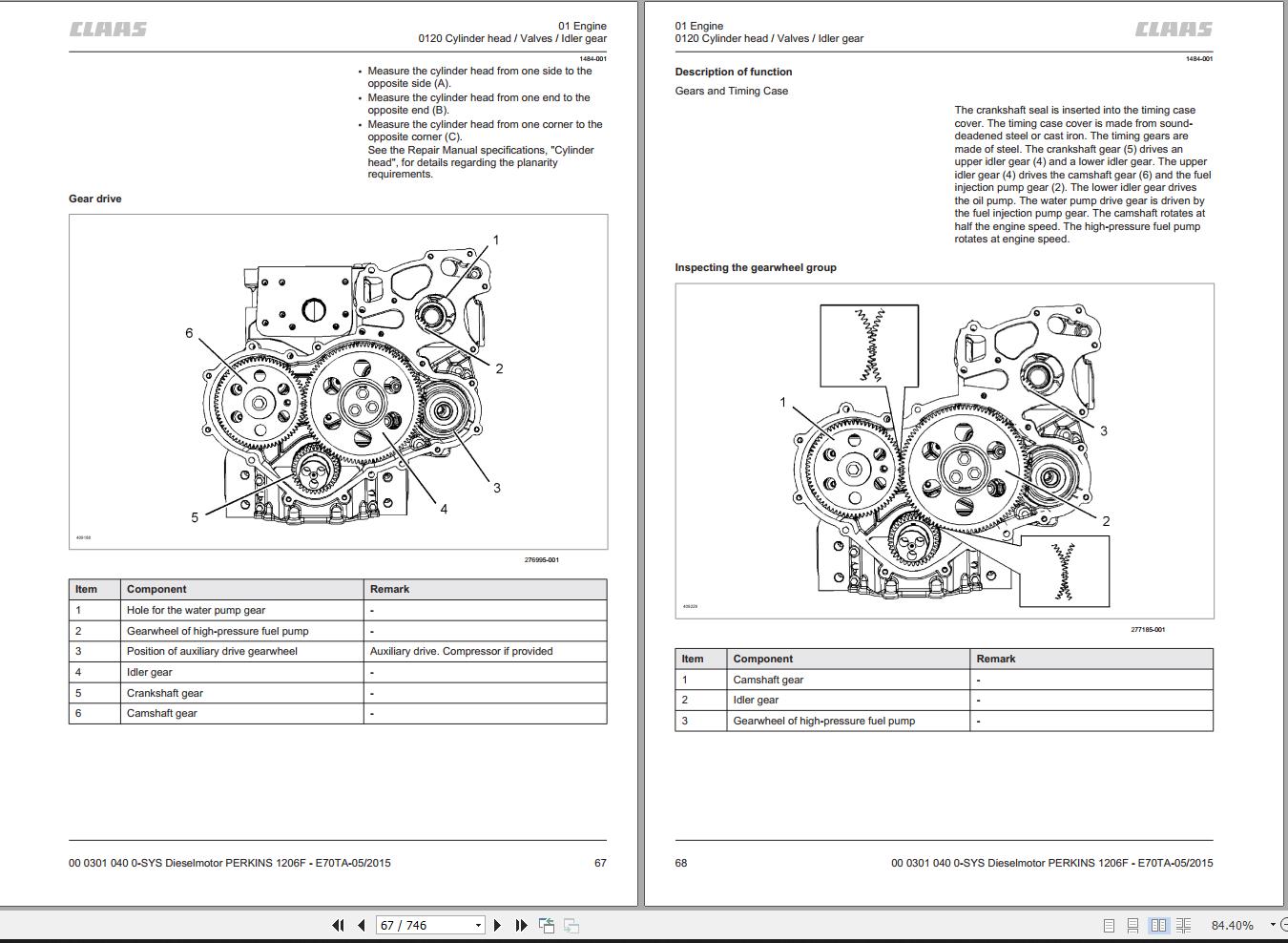 Claas Perkins Engine 1206 E70 TA Technical Systems 00 0301 040 0