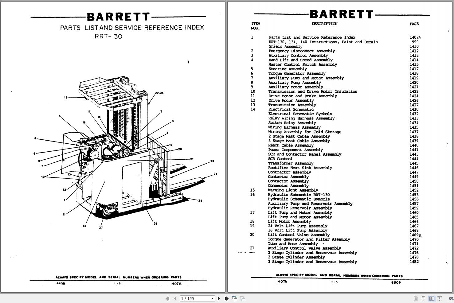 Nissan Barrett Forklift RRT-130 Parts Manual