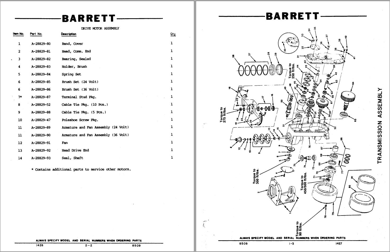 Nissan Barrett Forklift RRT-130 Parts Manual