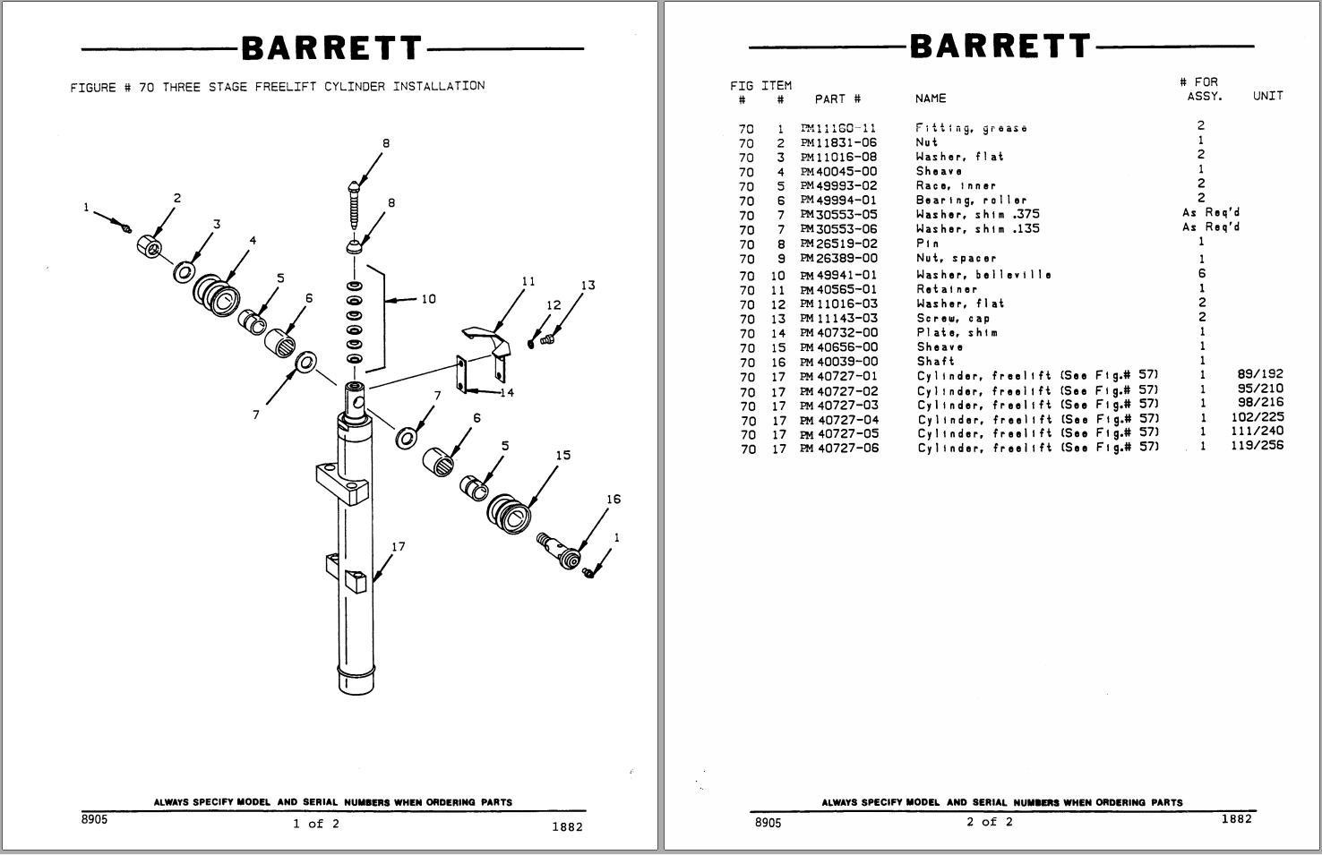 Nissan Barrett Forklift RRT-130C Parts Manual