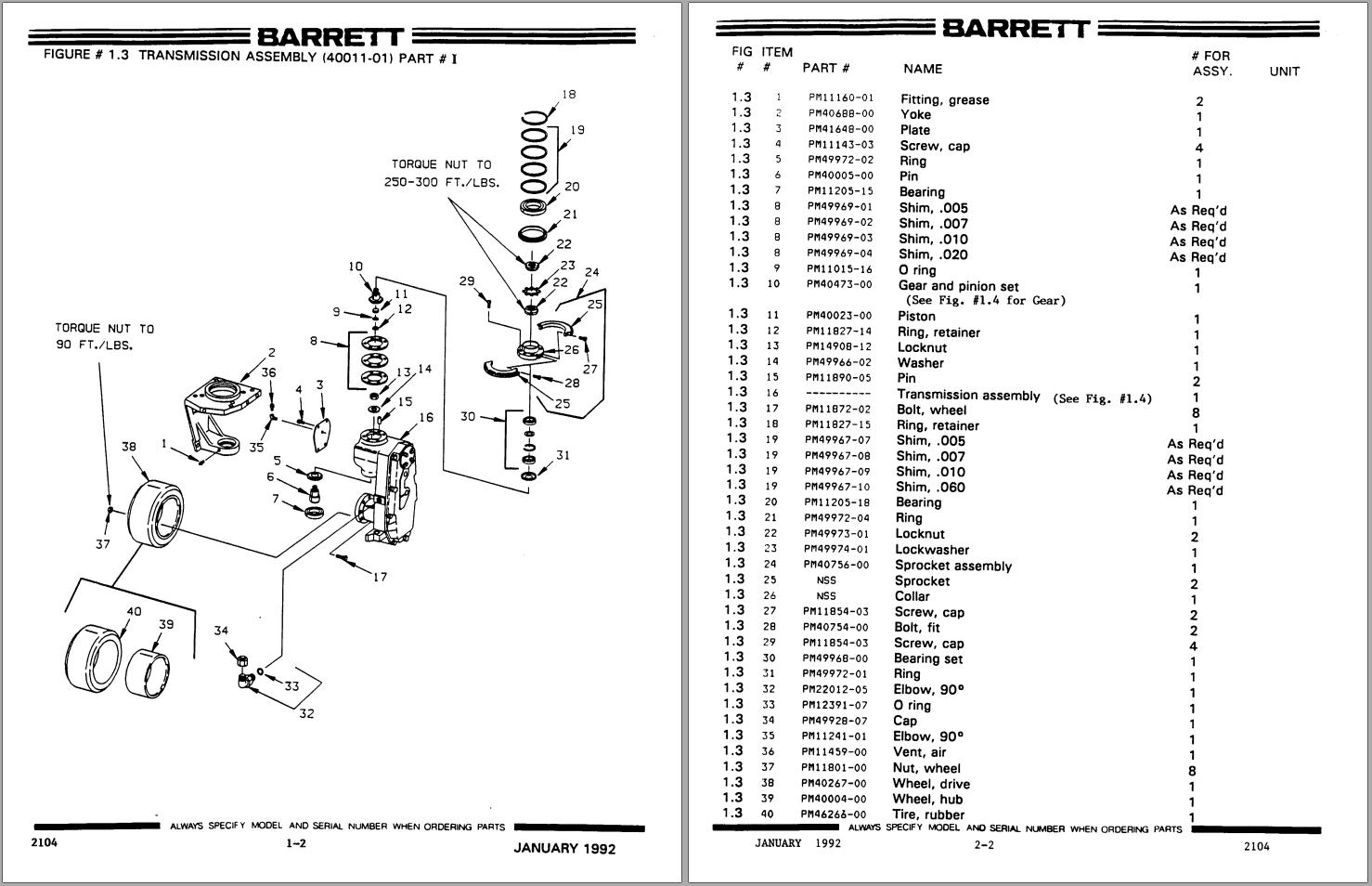 Nissan Barrett Forklift RRT-130D Parts Manual
