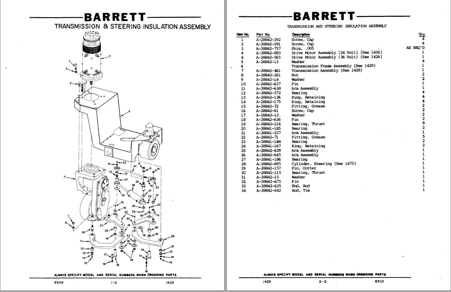 Nissan Barrett Forklift RRT-140 Parts Manual