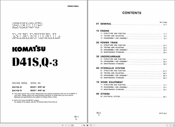 Komatsu Bulldozer D41S-3 D41Q-3 Shop Manual SEBM0125B04