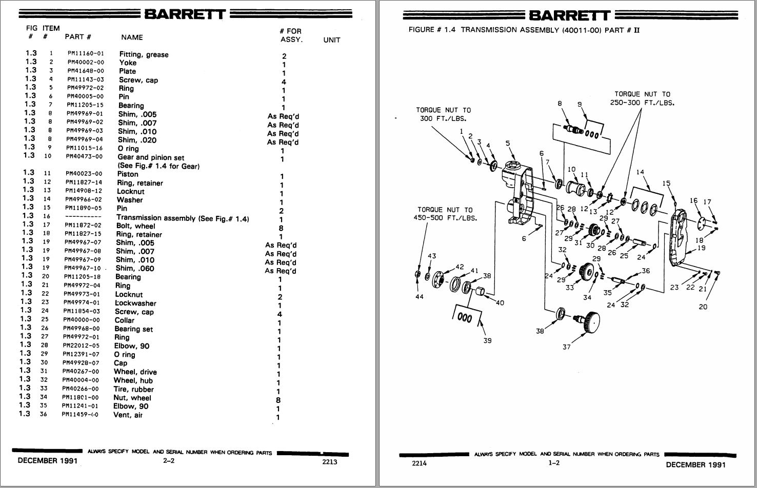 Nissan Barrett Forklift RRT140D Parts Manual