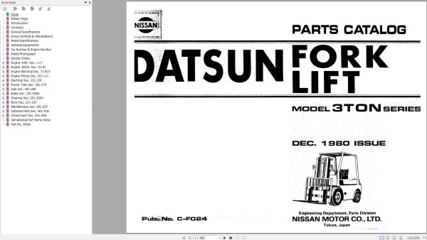 Nissan Forklift 3TON Series Parts Catalog CF024-UBOOK