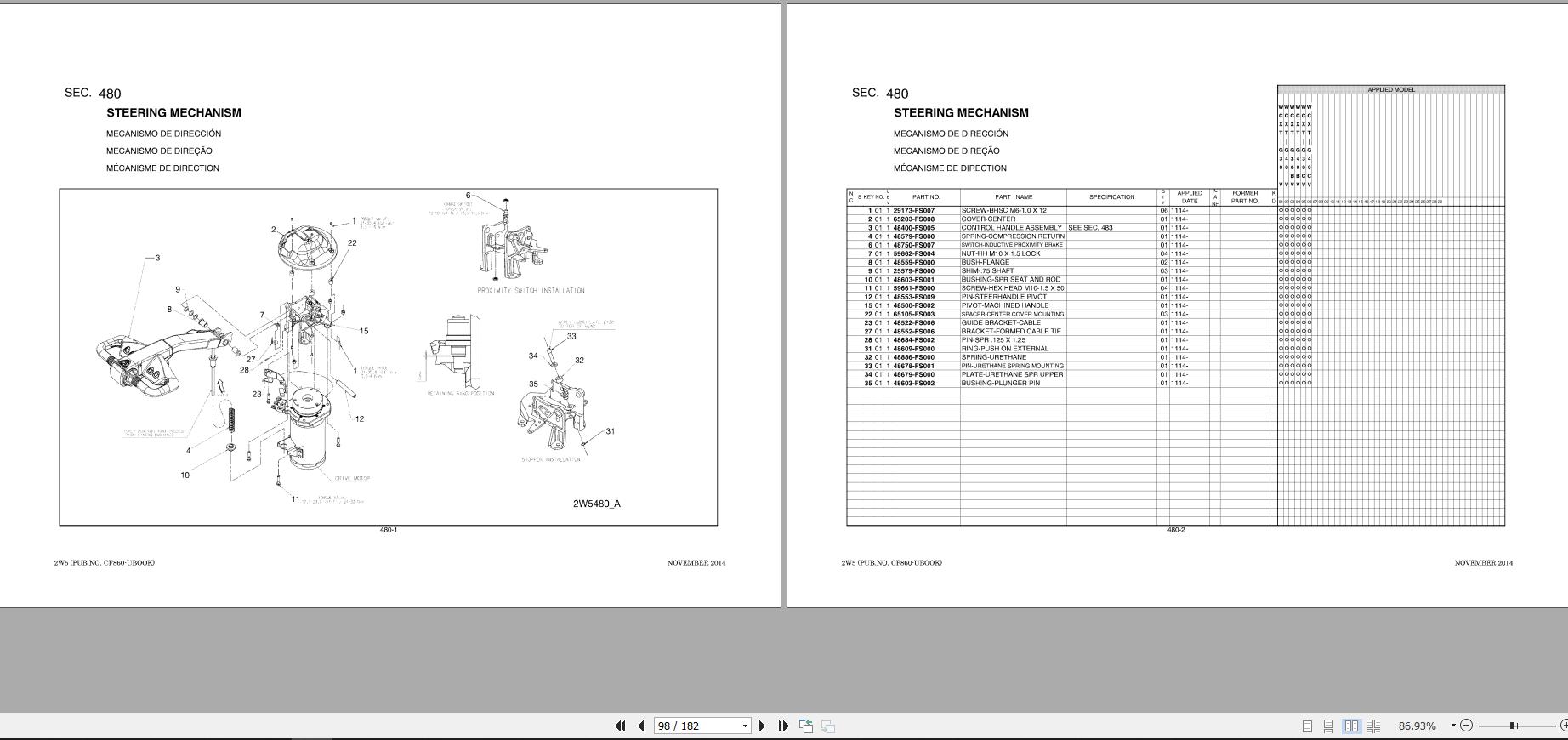 Unicarriers Forklift 2W5 Parts Manual CF860-UBOOK