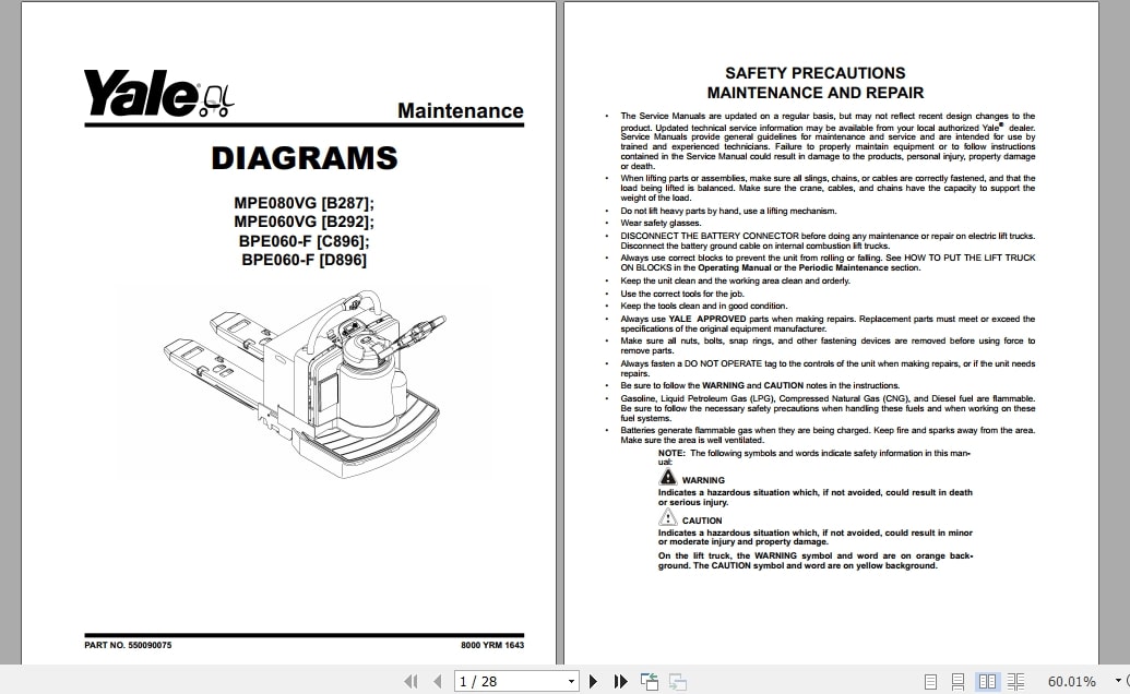 Yale Forklift Service Manuals PDF Class 3 10.2023 Download Package