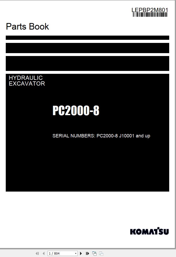 Komatsu Hydraulic Excavator PC2000-8 Parts Book LEPBP2M801